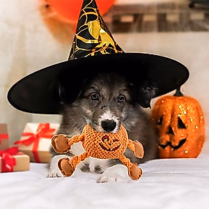 Vehomy Halloween Dog Squeaky Toy Dog Halloween Pumpkin Teething Toy Pet Dog Chew Toy Puppy Tug of War Toys Pet Interactive Dog Toy for Small Medium Dogs