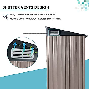 Verano Garden 5'x3' Outdoor Storage Shed, Galvanized Metal Steel Garden Shed W/Lockable Door, Small Bike Storage for Backyard, Patio, Lawn/Taupe