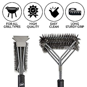 Kaluns Grill Brush for Outdoor Grill 2 Pack, BBQ Grill Brush for Grill Cleaning, Grill Scraper Set Includes Two Brush Heads and one Removable 18" Long Handle, Stainless Steel Durable Wire Bristles