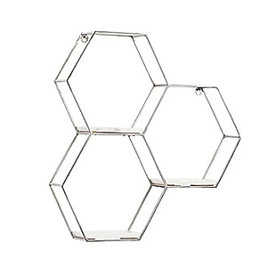 Deco 79 Marble Hexagon 3 Marble Shelves Wall Shelf, 26" x 5" x 24", Silver
