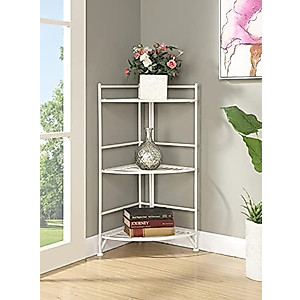 Convenience Concepts Xtra Storage 3 Tier Folding Metal Corner Shelf, White