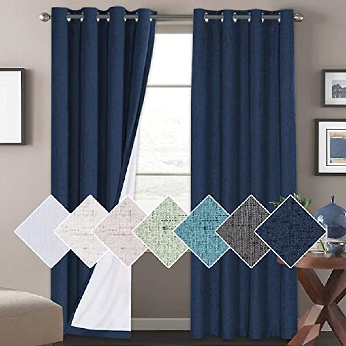 H.VERSAILTEX 100% Blackout Curtains for Bedroom Thermal Insulated Linen Textured Curtains Heat and Full Light Blocking Drapes Living Room Curtains 2 Panel Sets, 52x108 - Inch, Navy Blue