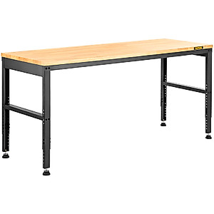 VEVOR 60" Adjustable Workbench, Heavay Duty Workstation 2000 LBS Load Capacity, with Power Outlets & Rubber Wood Top & Metal Frame & Foot Pads, for Workshop Office Home Garage