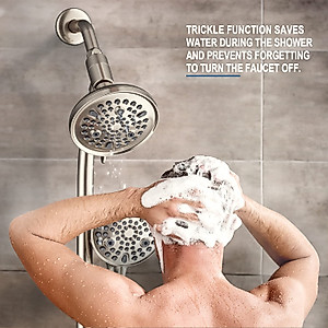 High Pressure Handheld/Rain 82-mode 3-way Shower Head Combo with 25.75" Adjustable Drill-free Stainless Steel Slide Bar, Pet & Tub Power Wash and Anti-clog Nozzles, with 5ft Hose - Brush Nickel