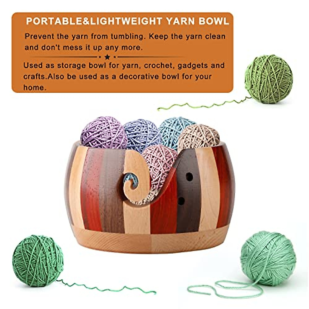 lynn Wooden Yarn Bowl,Wool Storage Crochet Organizer Bowl,with 12pcs Knitting Crochet Accessories, Multicolor (201122XA02#AA#SO#0AU)