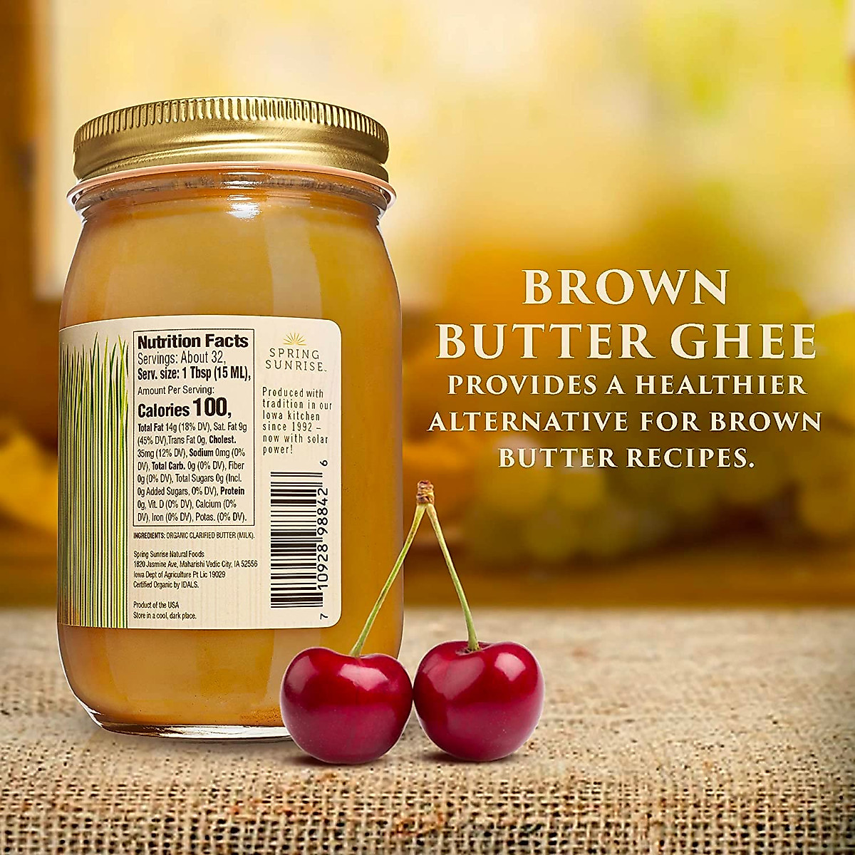 Spring Sunrise Brown Butter Ghee - Grass Fed Butter - Ghee Butter Organic Grass Fed - Ghee Clarified Butter - Ghee Butter - Ghee Organic - Grass Fed Ghee - Organic Ghee From Grass-fed Cows