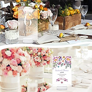 cobee Clear Acrylic Sign Display Holders, 10 Pcs Table Numbers Slot Stand, Clear Place Card Holders, Wedding Sign Holders, Slot Table Numbers Display Stands for Numbers Photos Office Menu Meeting