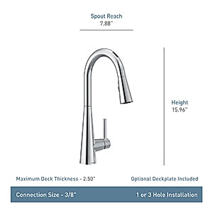 Moen 7864EVBLS Sleek Smart Touchless Pull Down Sprayer Kitchen Faucet with Voice Control and Power Boost, Size, Spot Resist Black Stainless
