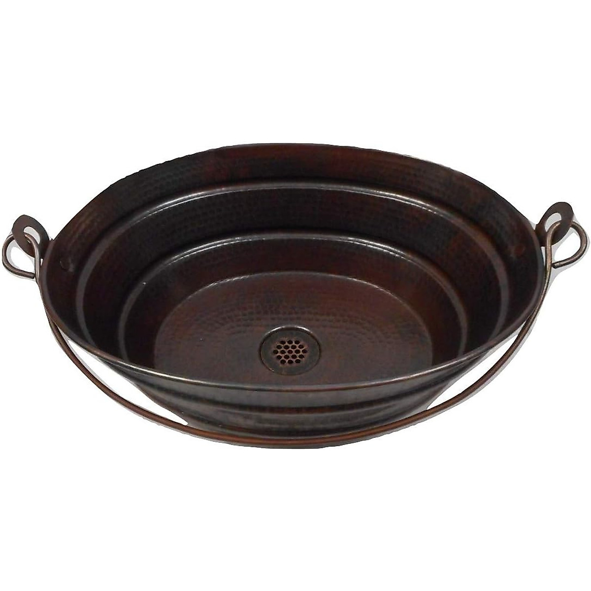 16" x 12" Rustic Oval Copper BUCKET Vessel Bath Sink with 19-Hole Grid Drain by SimplyCopper
