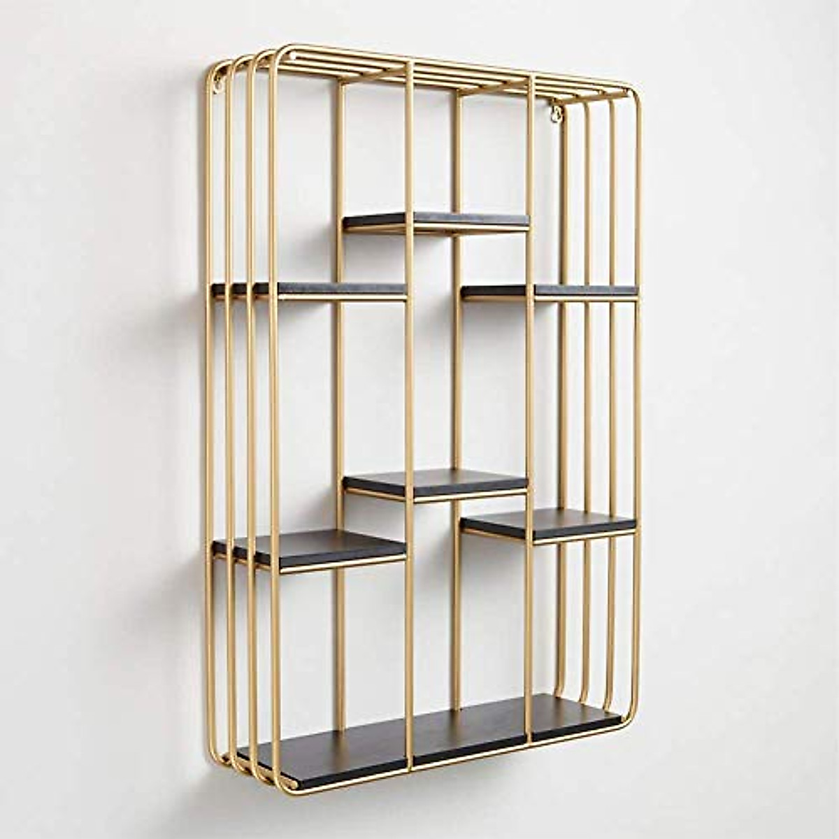PIBM Stylish Simplicity Shelf Wall Mounted Floating Rack Shelves Simple Rectangle Iron Art Wooden Bedroom Bookshelf Lattice,4 Layers, Gold , 60x16.5x90cm