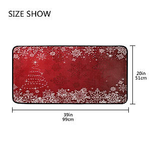 AGONA Anti Fatigue Kitchen Mat Christmas White Snowflakes Red Kitchen Floor Mat Winter Soft Standing Mats Absorbent Area Rugs Non Slip Kitchen Rugs Christmas Doormats Carpet for Christmas Home Decor