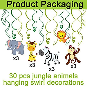 UOMNICUE Safari Animals Hanging Swirl Decorations,30 PCS Jungle Themed Foil Swirls Ceiling Streamers for Kids Boys Girls Wild One Safari Party Supplies Birthday Baby Shower Home Classroom Decoration