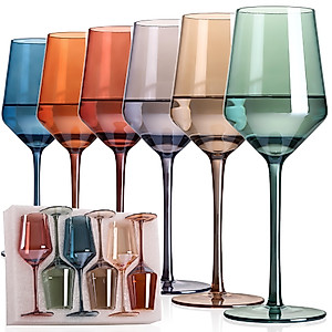 Physkoa Colored Wine Glasses Set【Multi Color】 Stemmed Colored Wine Glasses,Colorful Wine Glasses,Colored Wine Gifts for Houswarming,Mothers Day Gifts for Wine Lover