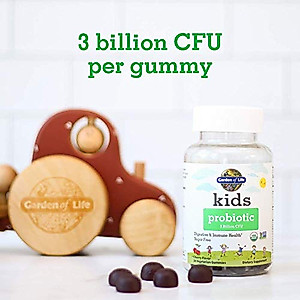 Garden of Life Probiotics for Kids, Cherry Flavor Gummies - Sugar Free Once Daily Kids Probiotic Gummies, 3 Billion CFU Probiotics Plus Fiber for Digestive & Immune Health, 30 Vegetarian Gummies