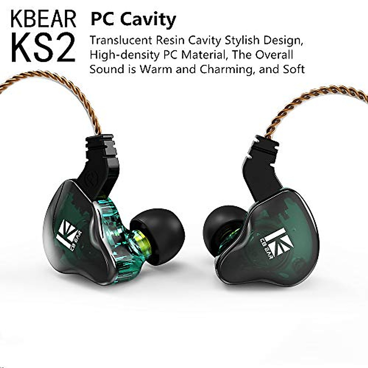 YINYOO KBEAR KS2 Earphones Stereo Bass in Ear Headphone, HiFi Over Ear Earbud in Ear for Drummers Noise Cancelling 1BA 1DD Hybrid IEM with Removable Cable for Running Walking (with mic, KS2 Black)