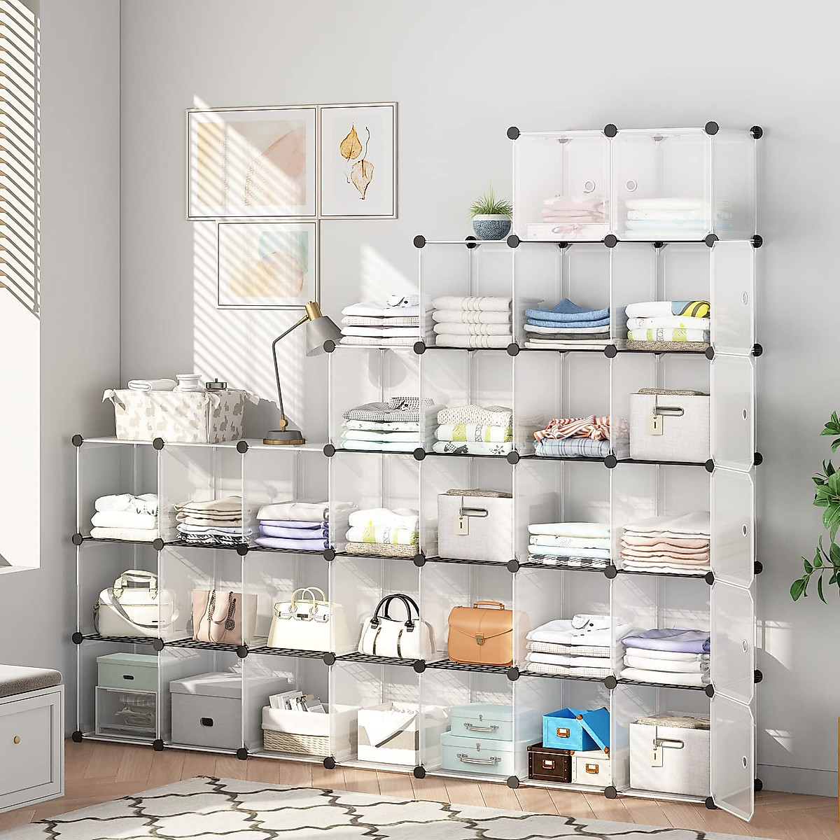 Aeitc 30 Storage Cubes- 14’’x14’’ Cube, More Sturdy (add Wire Panel), DIY Clothes Organizer, Craft Cube Storage with Doors, Bookshelf Units, Toy Storage Cabinets