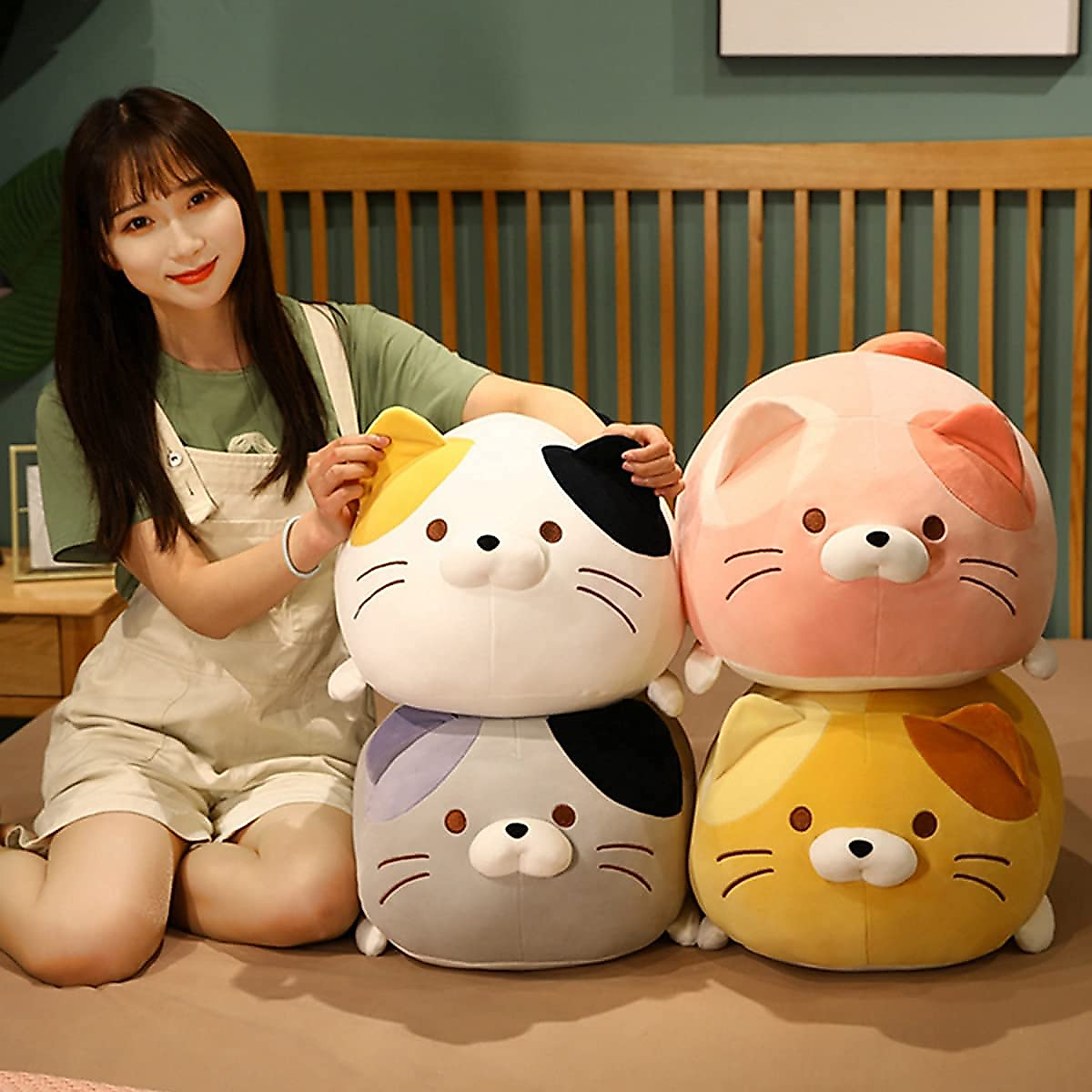 Ratoher 23.6in Cat Plush Toy, Cute Cat Stuffed Animal, Kawaii Cat Plushie Doll Valentine Plush, Soft Loving Cat Plush Valentines Day Stuffed Animals Gift for Kids Lover