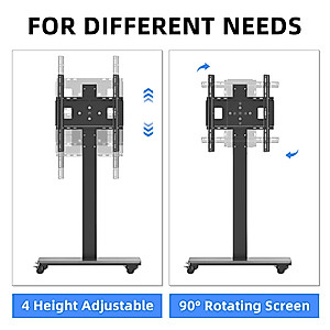 XINLEI Rotating Mobile TV Cart with Wheels Rolling TV Stand for 26-55" Flat Panel Screens TVs, Portrait to Landscape, Height Adjustable Floor Stand Base Max VESA 400x400mm
