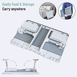 Laptop Bed Tray Desk, Adjustable PVC Leather Bed Table 2 Drawer, Portable Laptop Lap Desk with Foldable Legs for Bed Sofa Couch Floor, Supplies for Online Working, Study