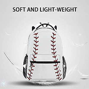 Kcldeci Red Stitching Baseball Kids Backpack, White Ball Kids Backpacks Bookbags Elementary Toddler School Bags Travel Bags for Boys Girls