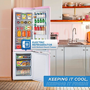 Unique Appliances UGP-275L BP AC Classic Retro Refrigerator 9 cu./ft. Electric Bottom-Mount Fridge, Metal, Sliding Non-Reversible Doors, Ideal for Fresh and Frozen Foods, Bubblegum Pink