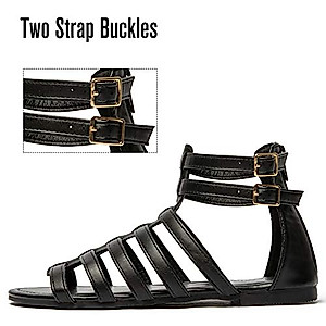 katliu Womens Gladiator Sandals Strap Sandal Two Ankle Buckle Open Toe Summer Flat Zipper Gladiator Sandal Black 6