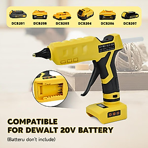 Cordless Glue Gun, for DeWalt Dual-Power Hot Glue Gun, Fast Heating 100°C-200°C Temp Adjust LCD Digital Display with Plug, 10Pcs 11mm Full Size Glue Sticks for Arts&Crafts&DIY(Tool Only)