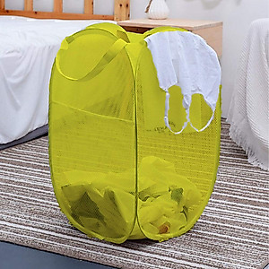 Bud Mesh Pop up Laundry Hamper, Foldable Clothes Hamper Laundry Basket for Kids Room, Bedroom, College Dorm or Travel, Yellow