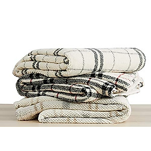 LONDON FOG - Popcorn Plaid Plush Collection - 50x60 Sculpted Sherpa Throw - Grey/Neutral