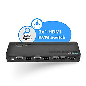 OREI 3 Port KVM Switch 4K@60Hz, 1 USB-C DP Input, 2 HDMI Inputs & 4 USB 2.0 Ports to Connect Flash Drives, Printers and Keyboard-Mouse (UKM-301C)