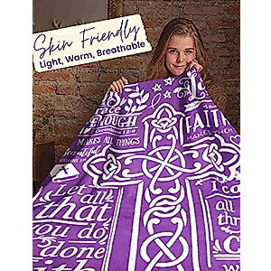 InnoBeta Christian & Religious & Spiritual Gifts, Inspirational Bible Verse Blanket for Women and Men, Flannel Throw Blanket for Christmas, Thanksgiving, Birthday, 50"x 65", Purple