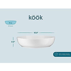 Kook Porcelain Serving Bowls, Wide & Shallow, Dishwasher & Microwave Safe, For Salads, Soups, Pastas and Party Snacks, 9.25 Inch, 72 Oz, White, Set of 2