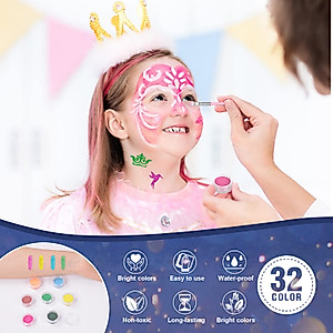 AOMIG Glitter Tattoo Kit, Kids Temporary Tattoo Set - 24 Colours Glitter, 8 Fluorescent Powder, 172 Stencils, Unique Body Nail Glitter Safe Body Make-up for Kids and Adults Birthday Party