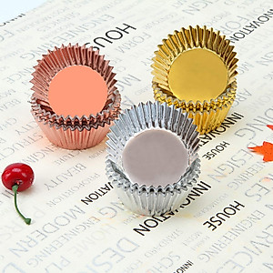 Elcoho 300 Pieces Foil Metallic Cupcake Liners Muffin Paper Cases Baking Cups, Gold, Silver and Rose Gold, 2-Inch