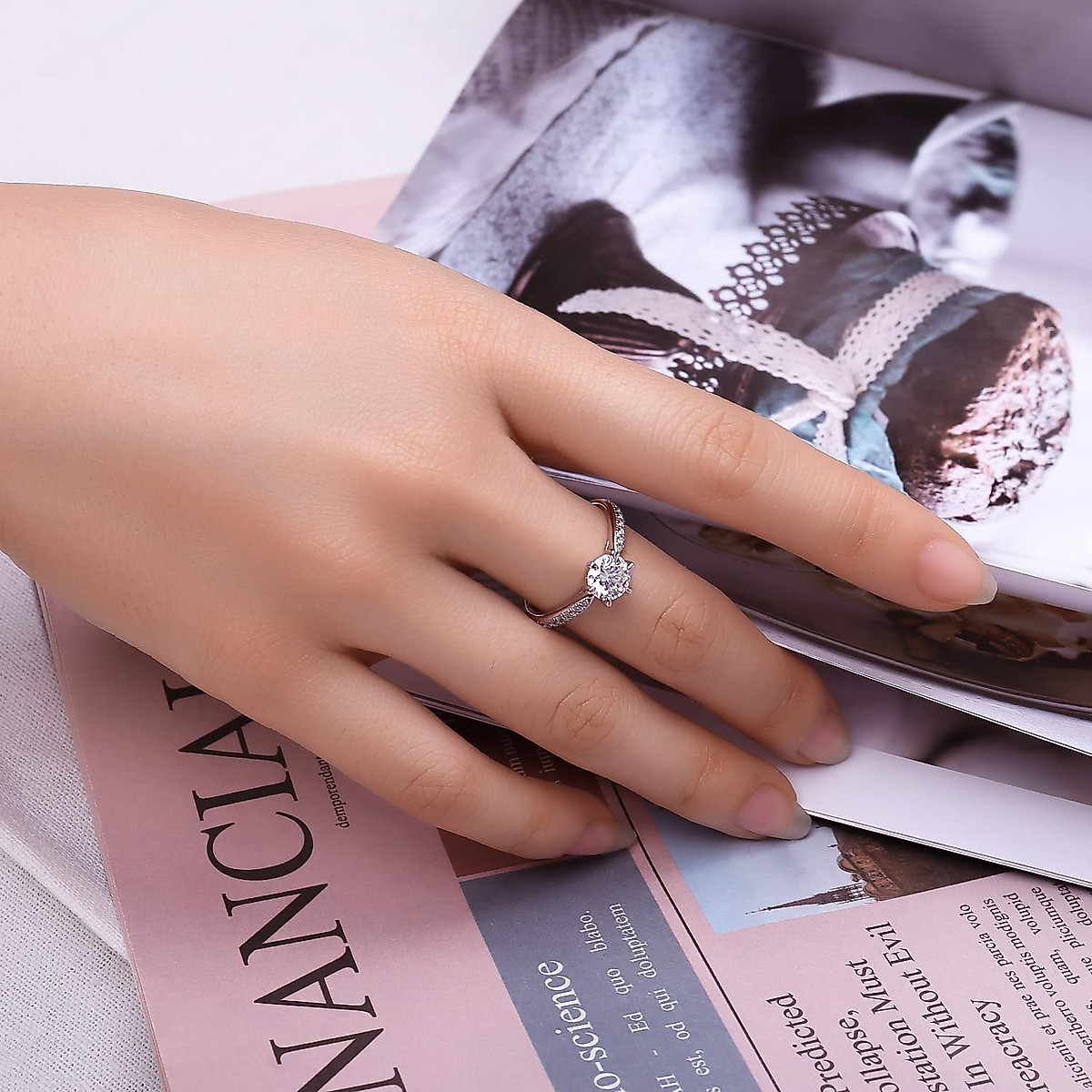 JewelryPalace Classic 6.5mm 1ct Moissanite Solitaire Engagement Rings for Women, 925 Sterling Silver Promise Ring for Her, Round Cut Simulated Diamond Anniversary Wedding Rings D-E Size 6