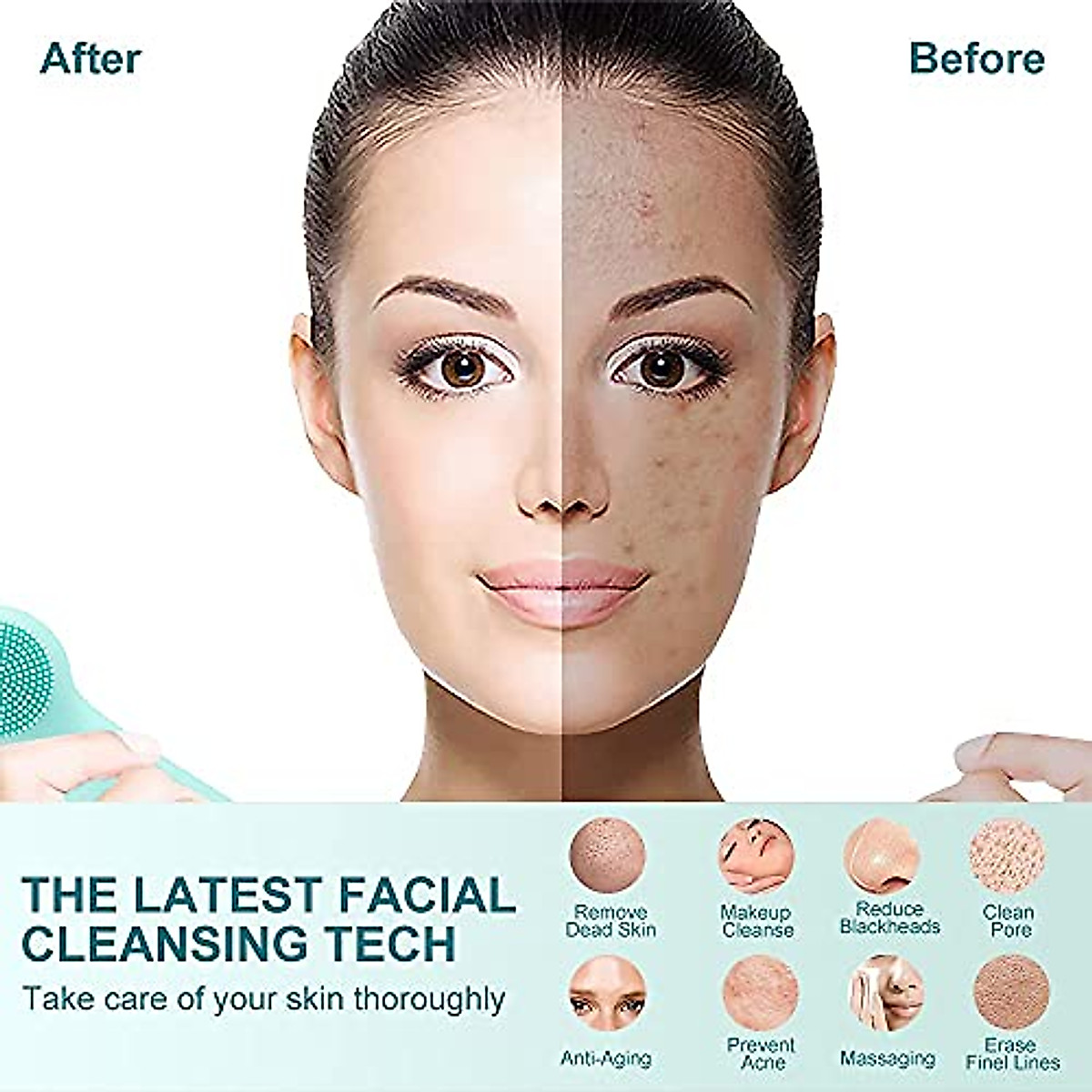 Silicone Facial Cleansing Brush,Electric Face Cleansing Brush Waterproof Heated Sonic Inchargeable Facial Brushes with 4 Modes for Deep Cleaning and Exfoliating Removing Blackhead Mothers Day Gifts
