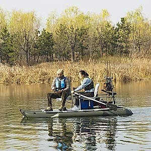 AQUOS Heavy-Duty for Two 11.5ft Inflatable Pontoon Boat with Stainless Steel Guard and Folding Seat and Haswing Handle Control 12V 55LBS Transom Trolling Motor for Fishing