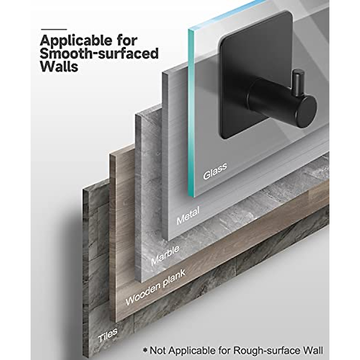 YOGEERNIC 2 PCS Adhesive Towel Hooks for Wall, No Drilling Removable Wall Hooks for Hanging, Heavy Duty Robe and Towel Hooks for Bathroom Bedroom Kitchen Hotel(Matte Black)