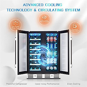 Kalamera Wine Cooler, 24 inch Built in Wine and Beverage Refrigerator, Dual Zone w/ 20 Bottles and 78 Cans Capacity, Digital Touch Control