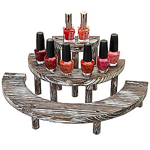 MyGift 3 Tier Rustic Torched Wood Semicircle Cupcake Stand Display Risers