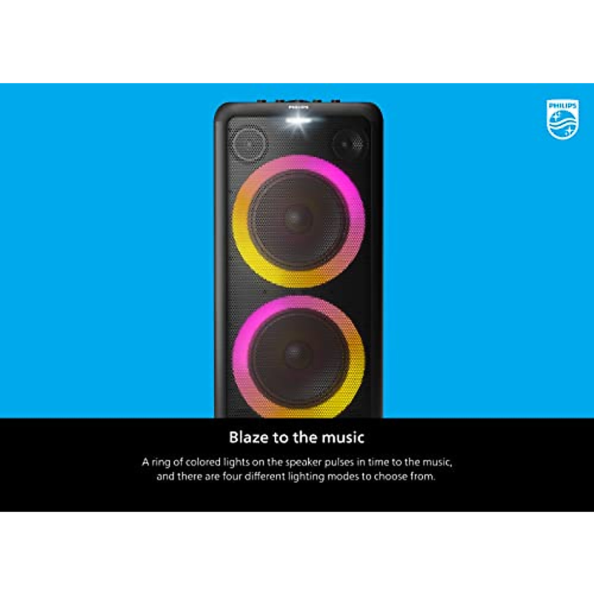 Philips X5206 Bluetooth Party Speaker with Extra bass, Up to 14 Hours Battery, Party Lights and Karaoke Effects, Microphone and Guitar Input, Audio-in, USB Charging, Built-in Trolley, TAX5206