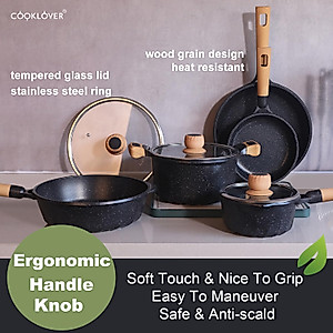 Nonstick Cookware Set Non Toxic 100% PFOA Free Compatible Induction Pots and Pans Sets with Glass Lid 13 Piece (Marble Black)