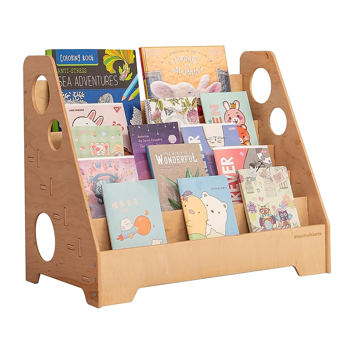 WoodandHearts Kids' Bookcases, Cabinets & Shelves, Nursery bookshelf, Childrens bookshelf, Bookshelf for kids, Montessori Shelf, Preschool Bookshelf, Montessori furniture for 1 year old (Kristi)