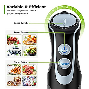 FRESKO Immersion Handheld Blender 500W with 700ml Beaker, 12-Speed & Turbo Mode Hand Blender Stick, 304 Stainless Steel Blades for Soup, Smoothie, Puree, Baby Food
