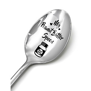PWHINGN My Peanut Butter Spoon Funny Engraved Stainless Steel Spoon, Coffee Spoon Dessert Spoon Peanut Butter Lovers Gifts, for Women Men Friends Birthday Christmas Father's Day, Mother's Day Gifts