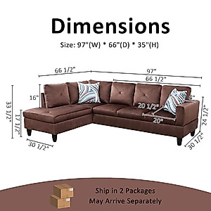 LostCat 97" W Sectional Sofa with Chaise, Modular Sectional Sofa, Microfiber Fabric Modular Couch, L Shaped Sofas & Couches Sectional Couches for Living Room Furniture Sets, Brown