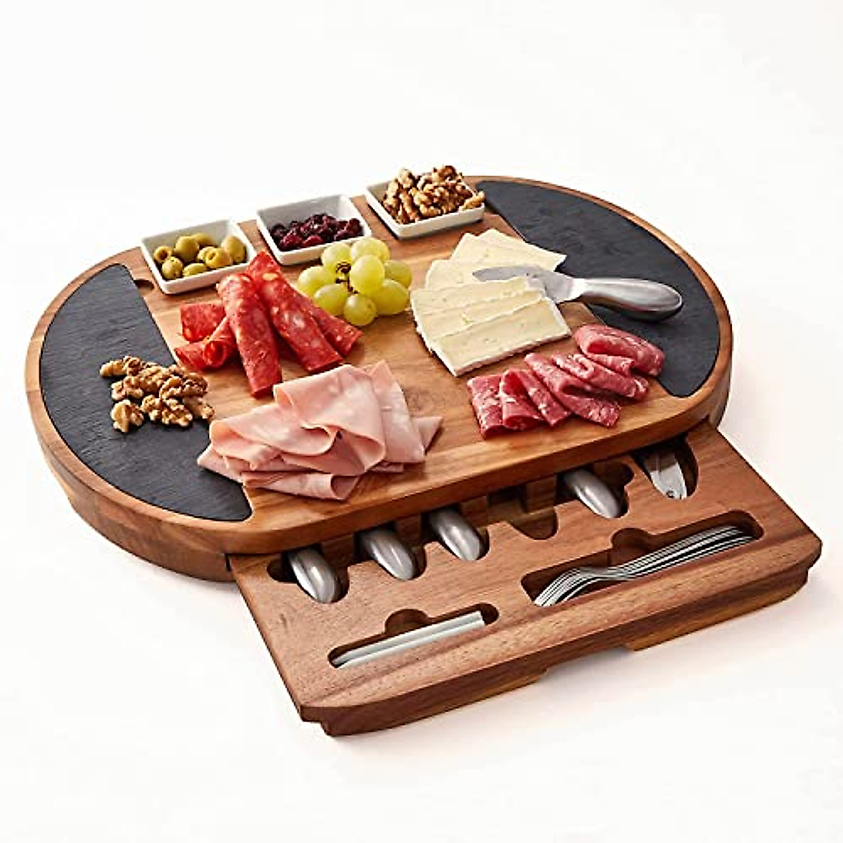 Premium Oval Charcuterie Board Cheese Board Set: Acacia Wood, Stainless Steel Knives - Christmas Gifts for Women, House Warming Gifts Ideas, New Home, Wedding Gifts for Couple, Bridal Shower