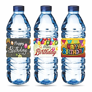 Happy Birthday Water Bottle Labels - (Pack of 100) 8.5" x 2.25" Wrappers Wrap Around Party Decoration Stickers
