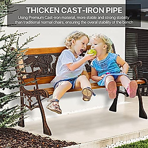 Dkelincs Garden Bench Outdoor for Kids, Metal and Wood Benches Clearance Durable Small Patio Porch Park Benches for Children, Bronze