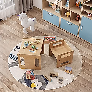 ERUGI Montessori Weaning Table and Chair Set,Real Hardwood, Desk for Toddler Reading,Snack Time,Playroom,Activity Cube,Step Stool,1-3 Year Old Kids Montessori Furniture